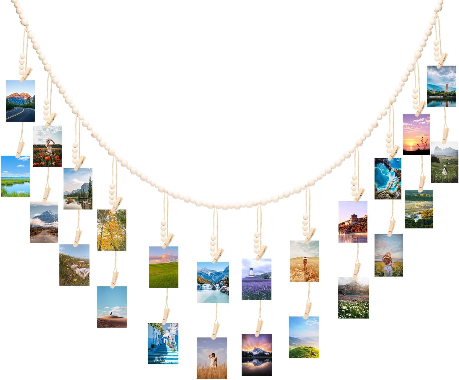 Amazon.com: Anwyll Hanging Photo Display with 24 Clips,Boho Wooden ...