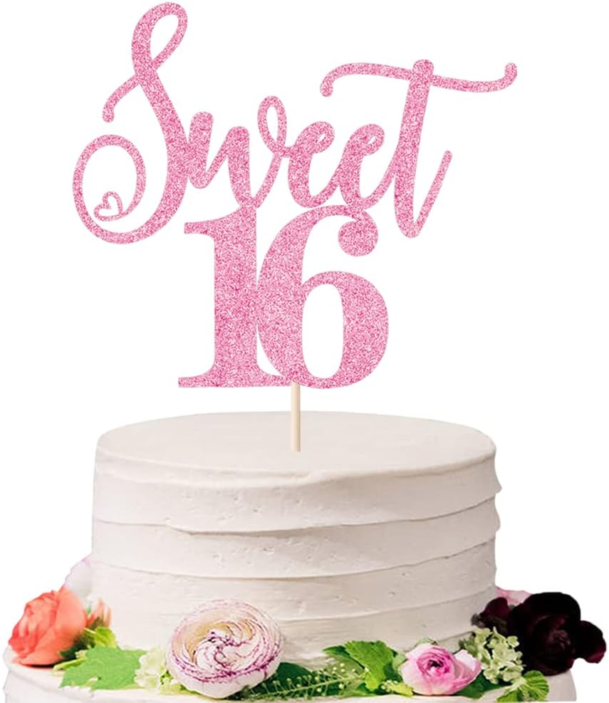 Amazon.com: sodasos Sweet 16 Cake Topper-Gold Glitter Happy 16th ...