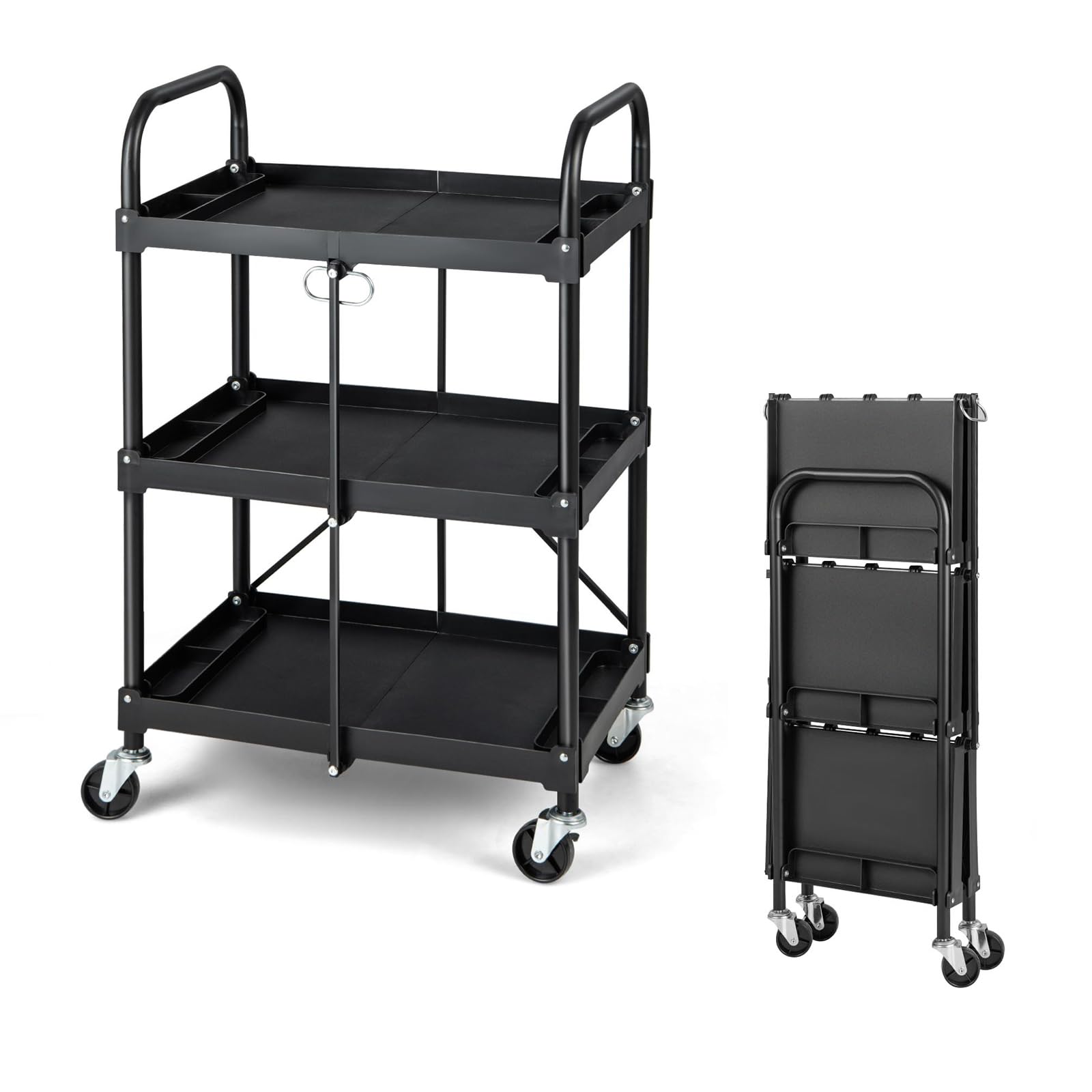 Amazon.com: CHEFJOY 3-Tier Folding Utility Cart, Collapsible Storage ...