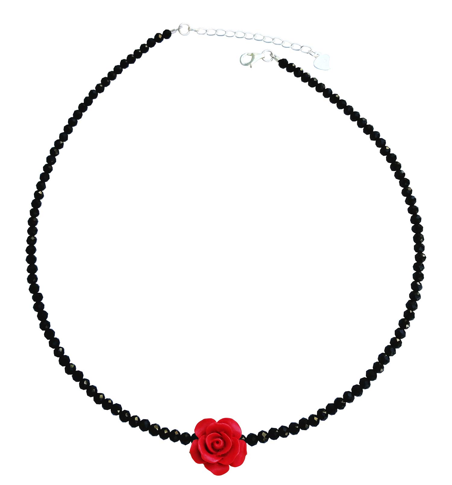 Amazon.com: CF100 Red Rose Choker Necklace Black Choker With Red Rose ...