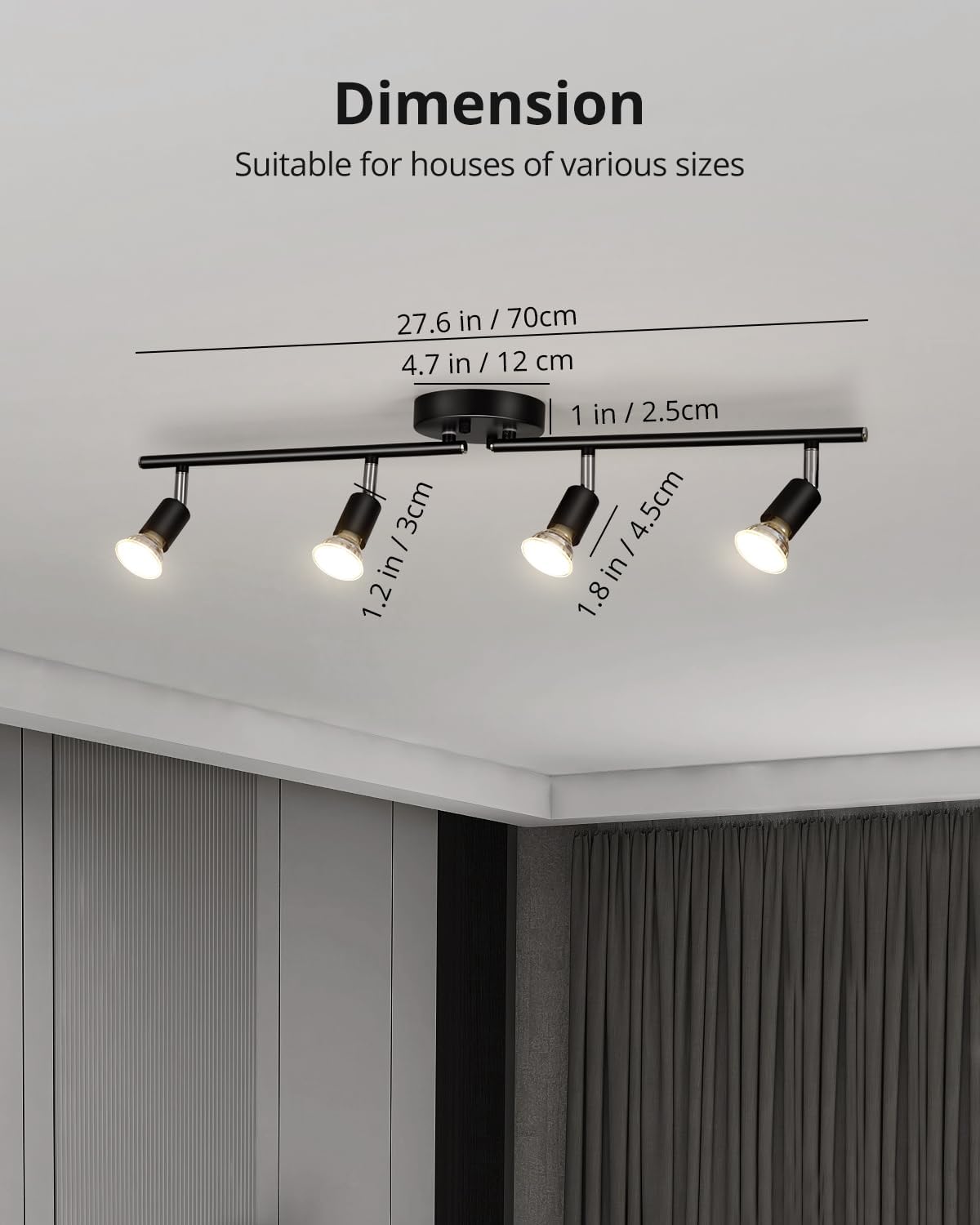 Bojim Luces de riel de 4 luces para techo, luces negras con brazos ...