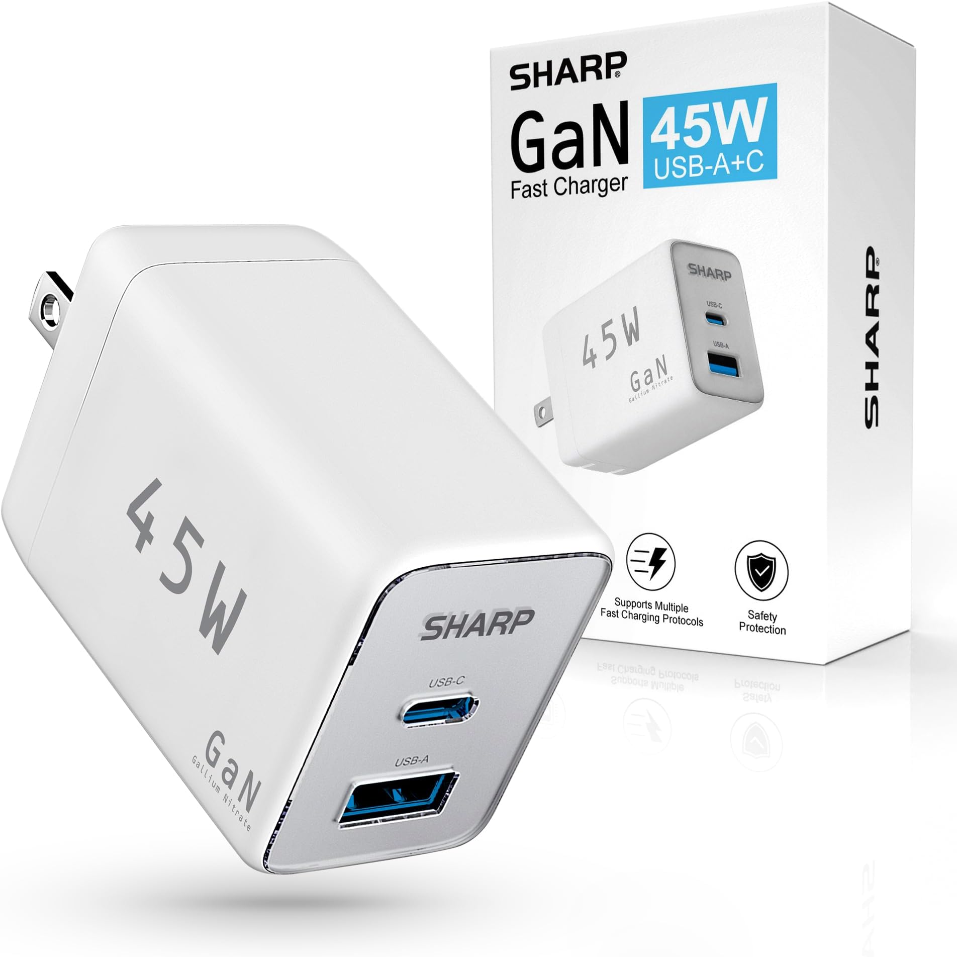 Amazon.com: Sharp USB C Charger, 45W, 2 Port (USB A+C) Compact Foldable ...