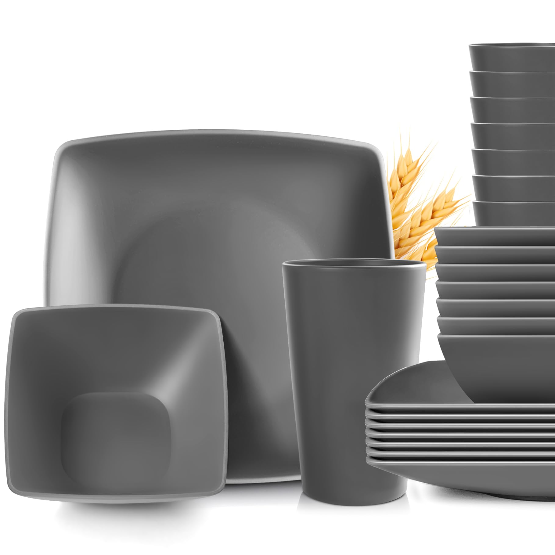 Snapklik.com : Teivio 24-piece Plastic Wheat Straw Square Dinnerware ...