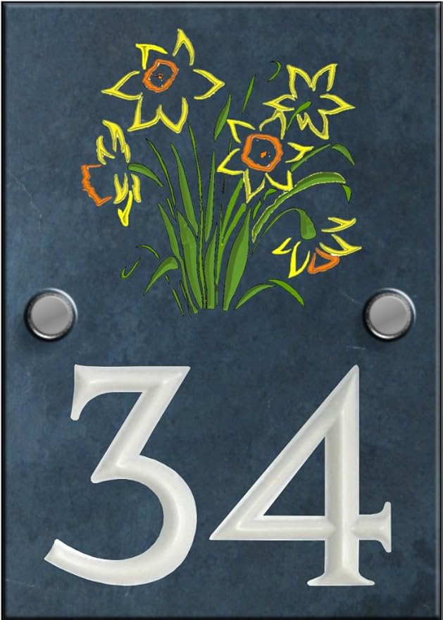 Engraved Slate House Number Sign Plaque with Hand Painted Motif ...