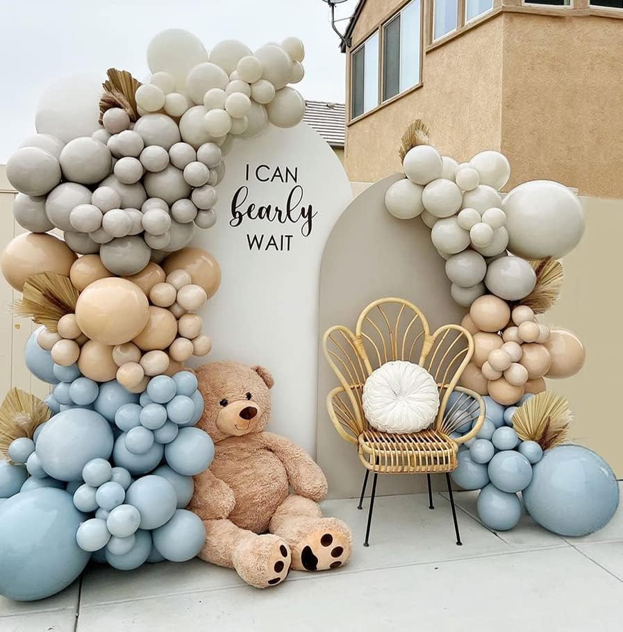 Dusty Blue Brown Balloon Garland Double Stuffed Blue Tan Balloons White ...