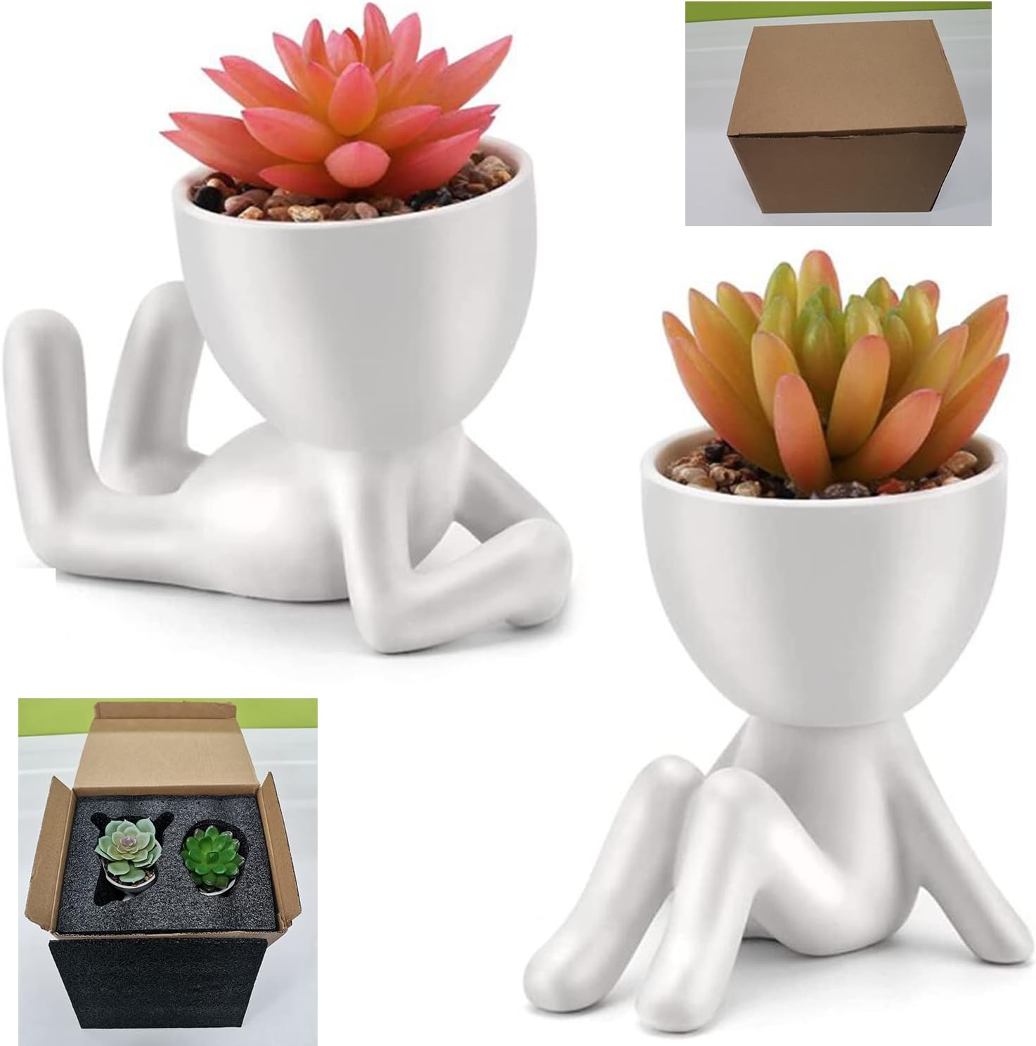 Paifeancodill Cute Artificial Succulent Plants with Creative Human ...
