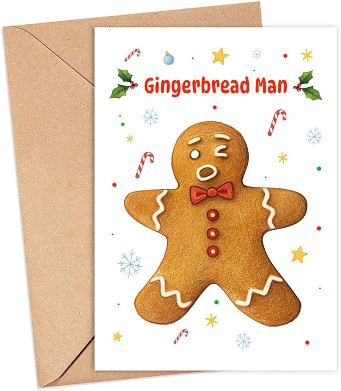 Amazon.com: Gingerbread Man Christmas Card - Cute Cookie Holiday ...