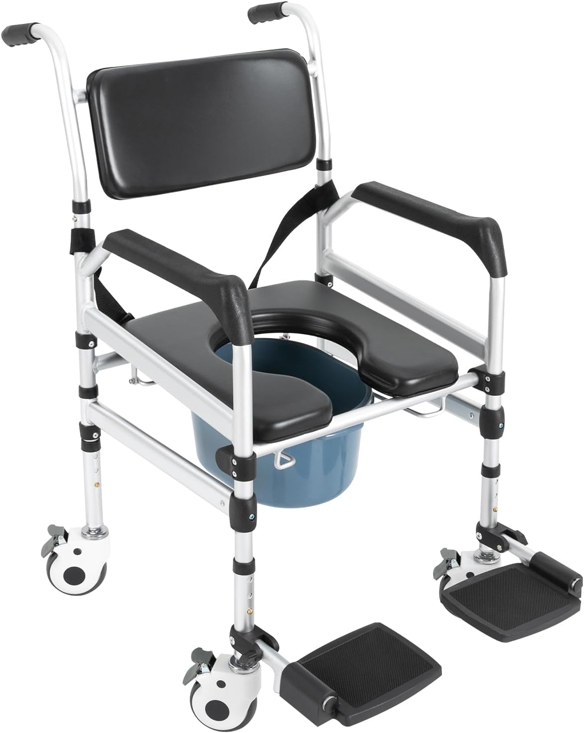 Amazon.com: Rolling Commode Shower Chair With Wheels, Transport ...