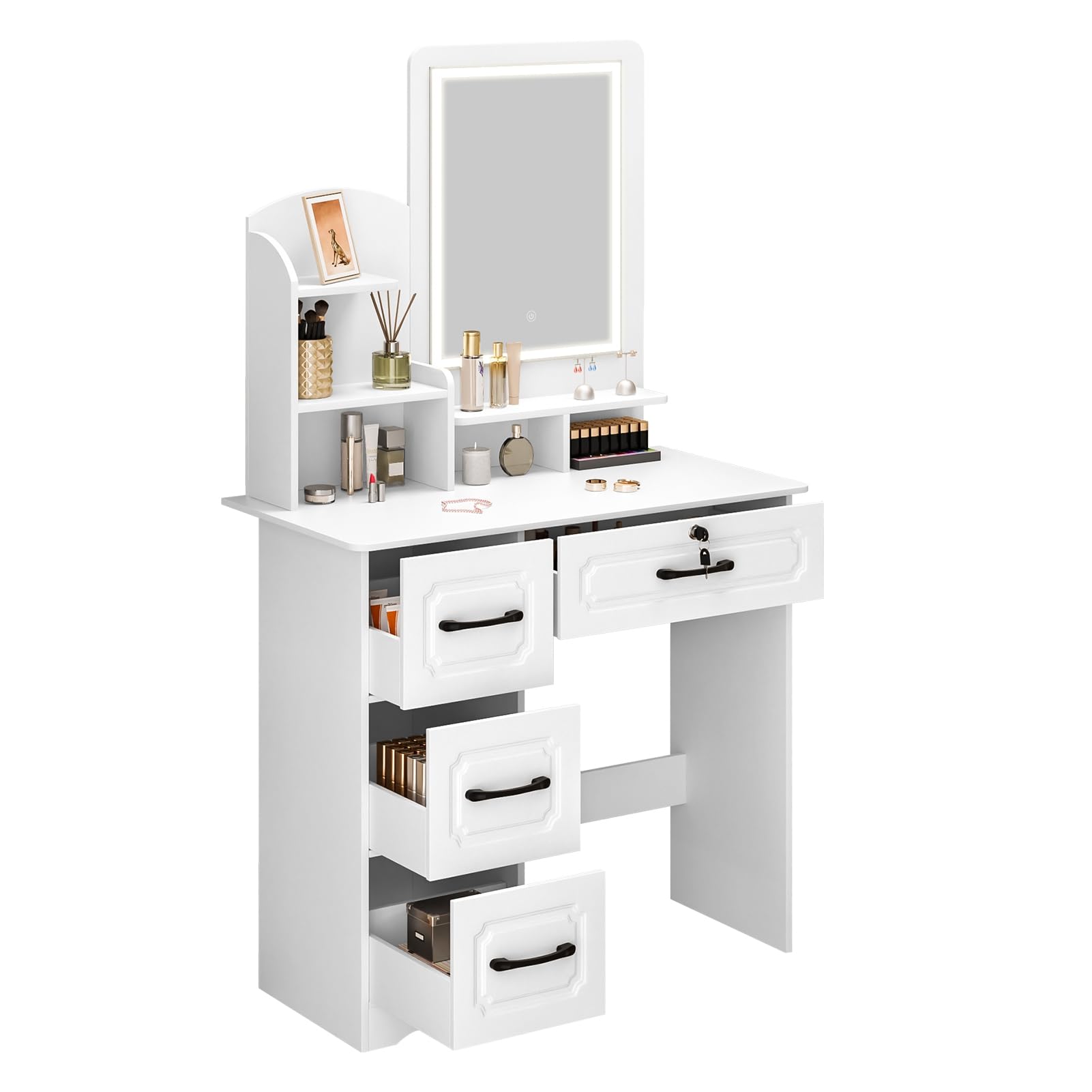 Amazon.com: Small Makeup Vanity Desk with Mirror and Lights, Vanity ...