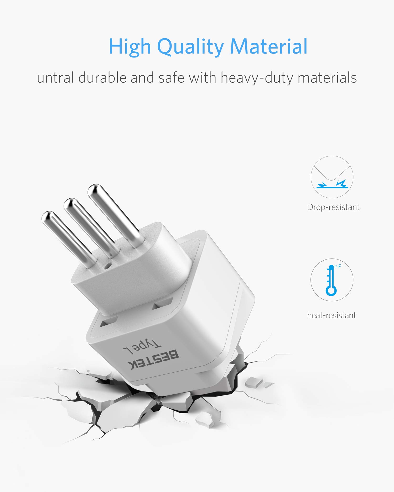 BESTEK Italyl Travel Plug Adapter, Grounded Universal Type L Plug ...