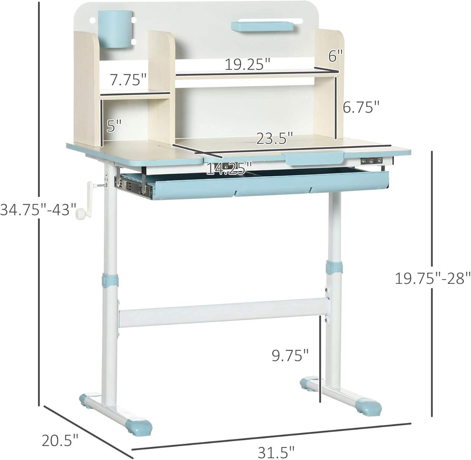 Qaba Wooden Kids Study Desk, Height Adjustable Children School Study ...