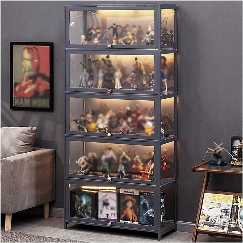 Armoire grise avec vitrine, portes en acrylique, pour collection de ...