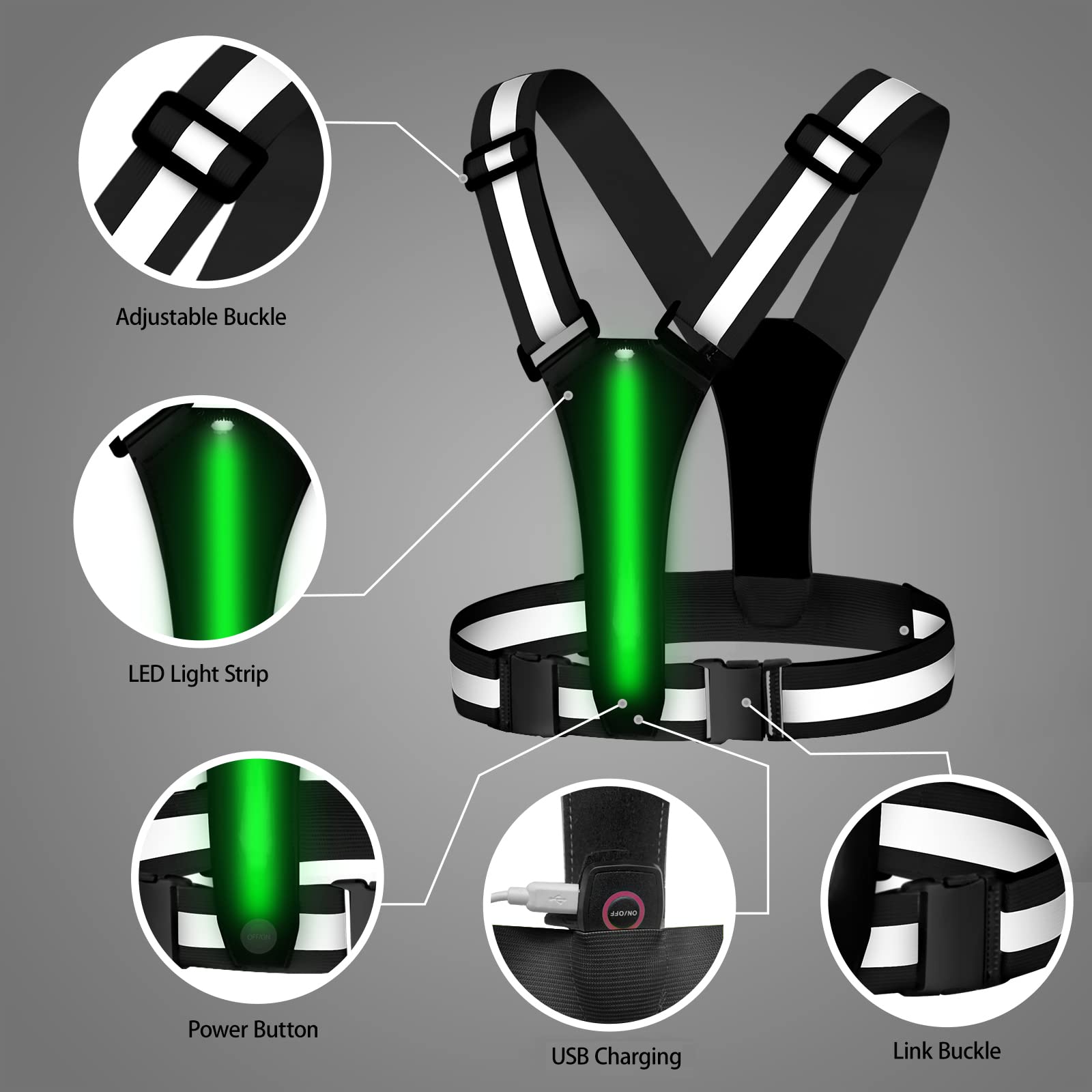 Snapklik.com : SAWNZC LED Reflective Vest, 5 Colors Lights Up Running ...