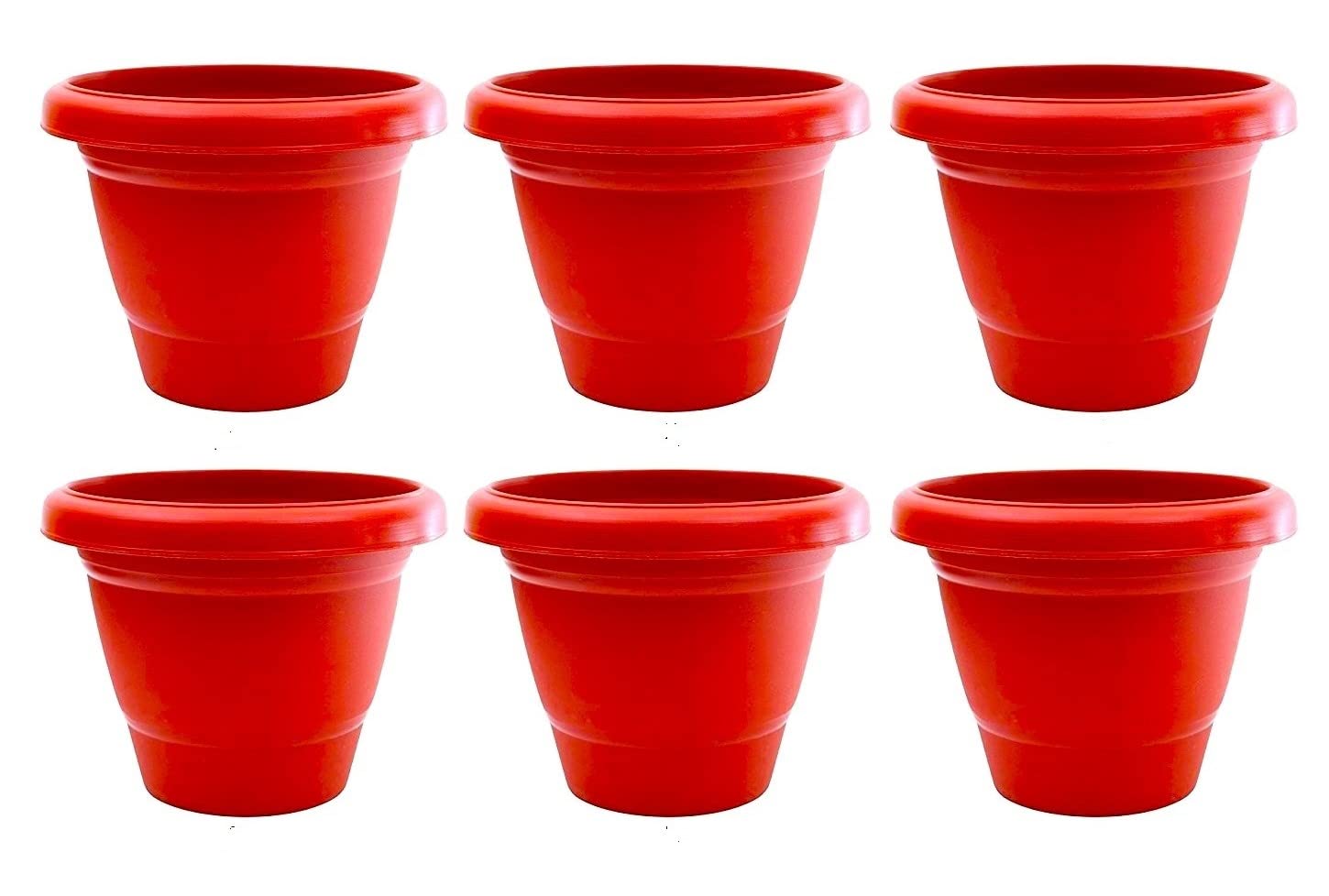 GREEN PLANTER Plastic Round Pot (6 Inches)-Terracotta Color- Set of 6 ...