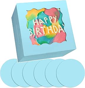 Gcardist 6x6x5 Inch Cake Box, 5 Sets Light Blue Cake Box with Window ...