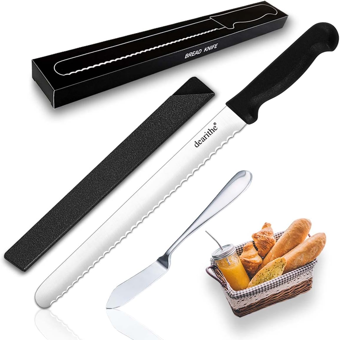 Amazon.com: dearithe Serrated Bread Knife with Sheath, Plus a Free 304 ...