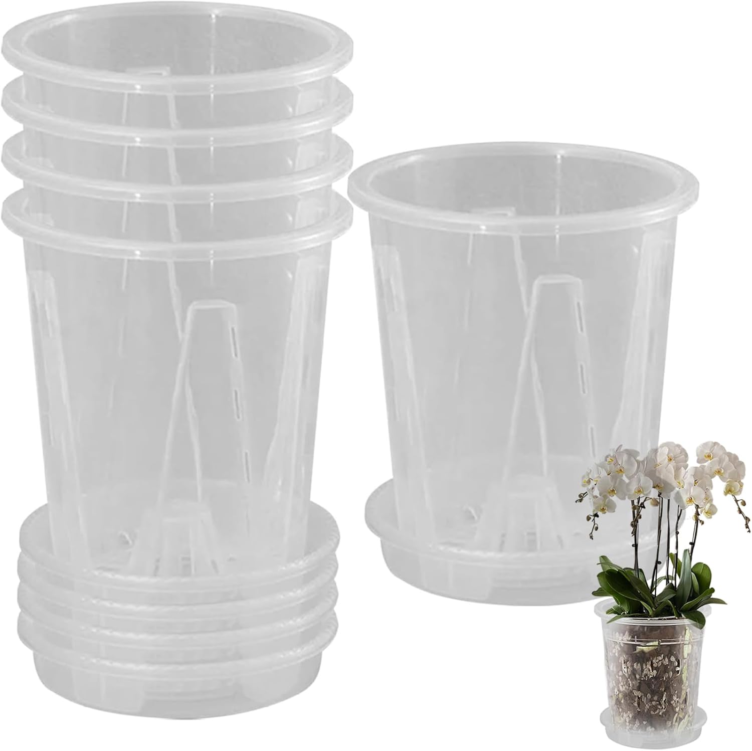 Amazon.co.jp: Orirya プランター 植木鉢 プラスチック スリット鉢 透明 観葉植物 多肉植物 鉢植え 穴付き オーキッドポット 受け皿付き 胡蝶蘭鉢 育苗ポット 園芸用品 ...