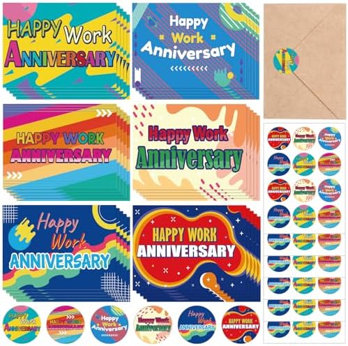 Amazon.com : 72 Sets Happy Work Anniversary Cards Employee Anniversary Appreciation Card Gifts ...