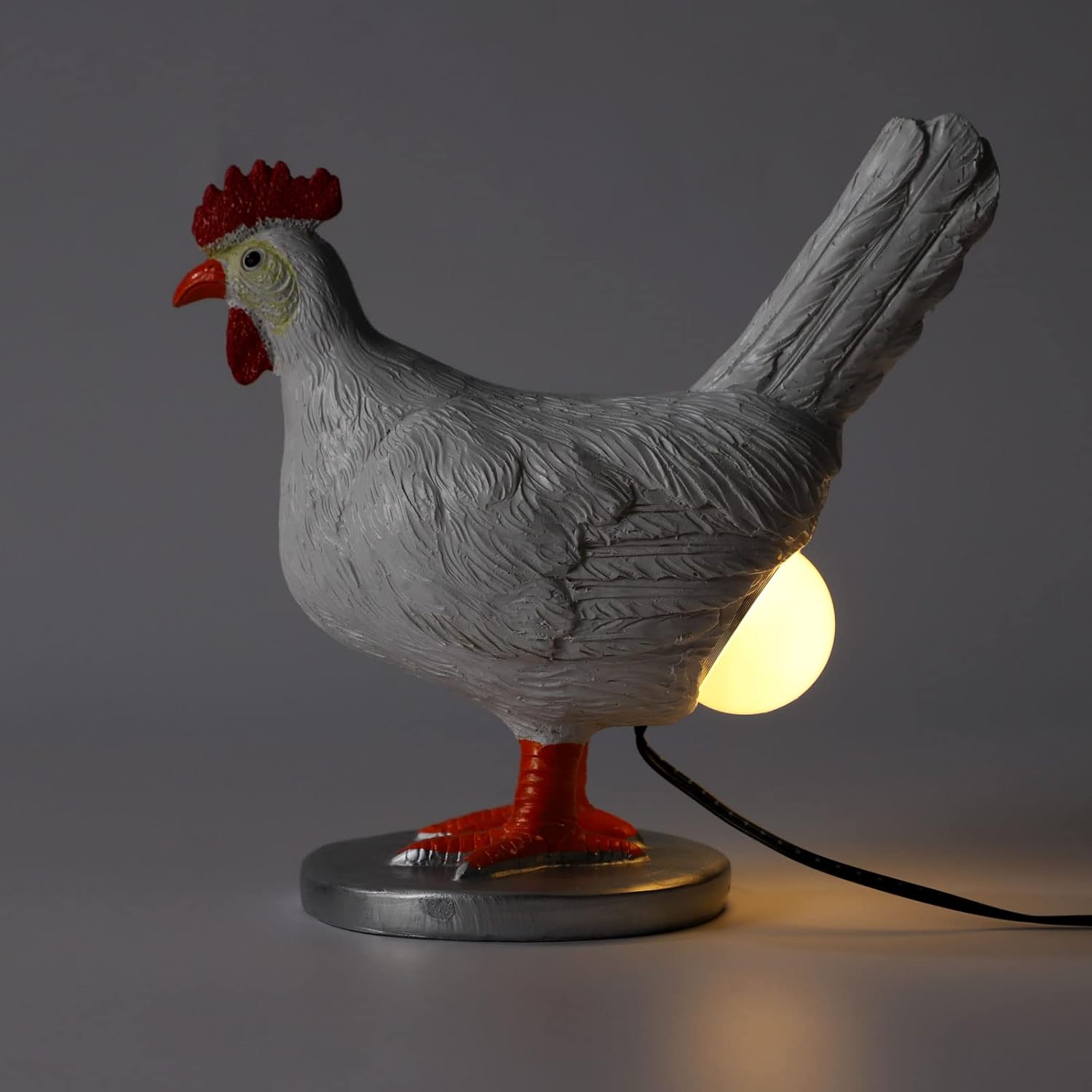 Ddewing Taxidermy Chicken Egg Lamp, USB Resin Rooster Table Lamp ...