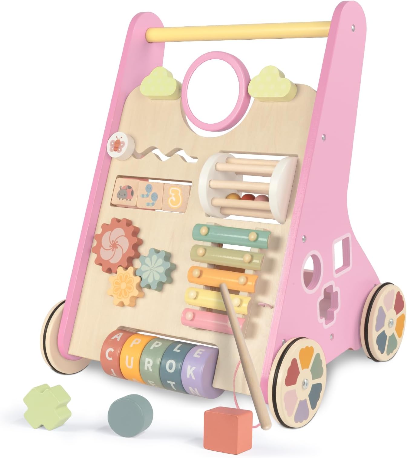 Amazon.com: Wooden Baby Walker with Wheels, Baby Push Walker with ...