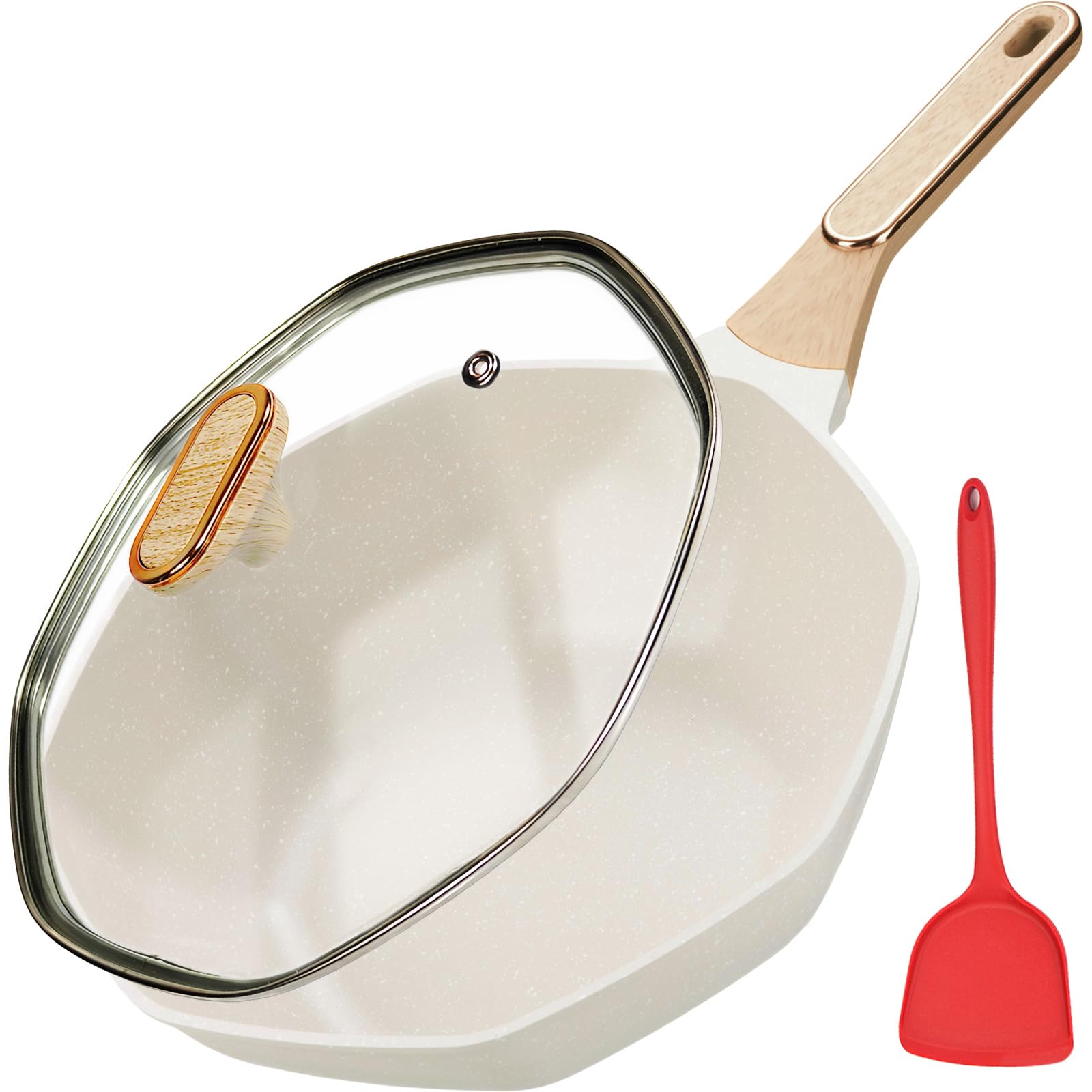 Amazon.com: FNT Non Stick Deep Frying Pans with Lid, Octagonal Wok Pan ...