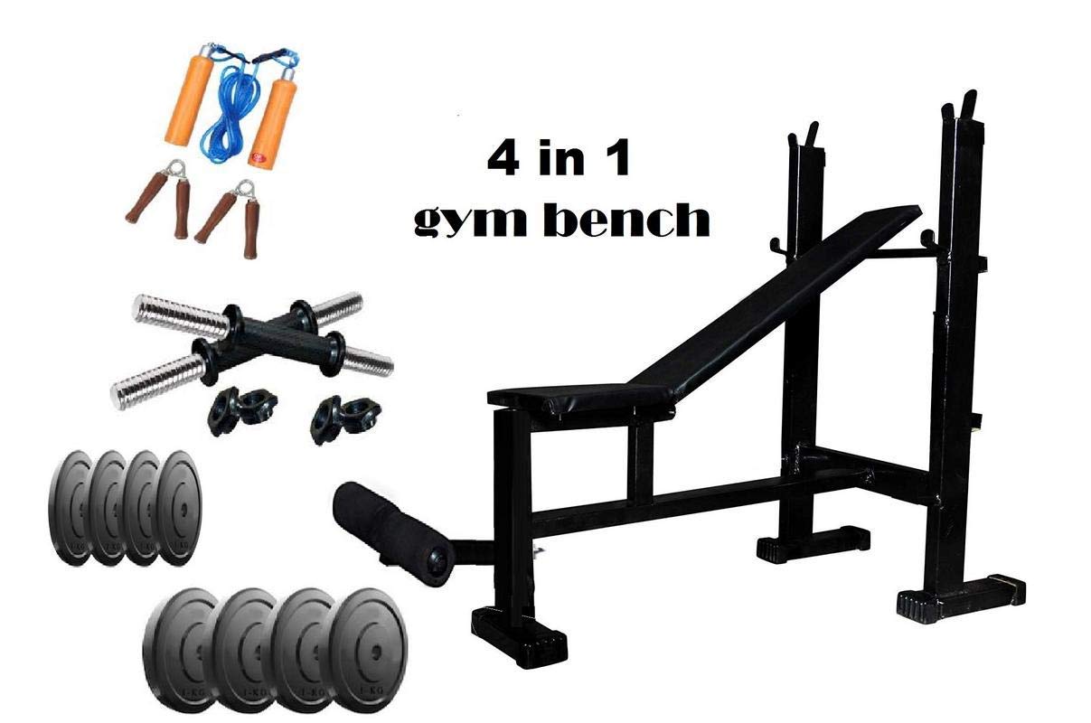 JGS Home Gym Equipment Combo 4 in 1 Gym Bench with 18 kg Rubber Plates ...