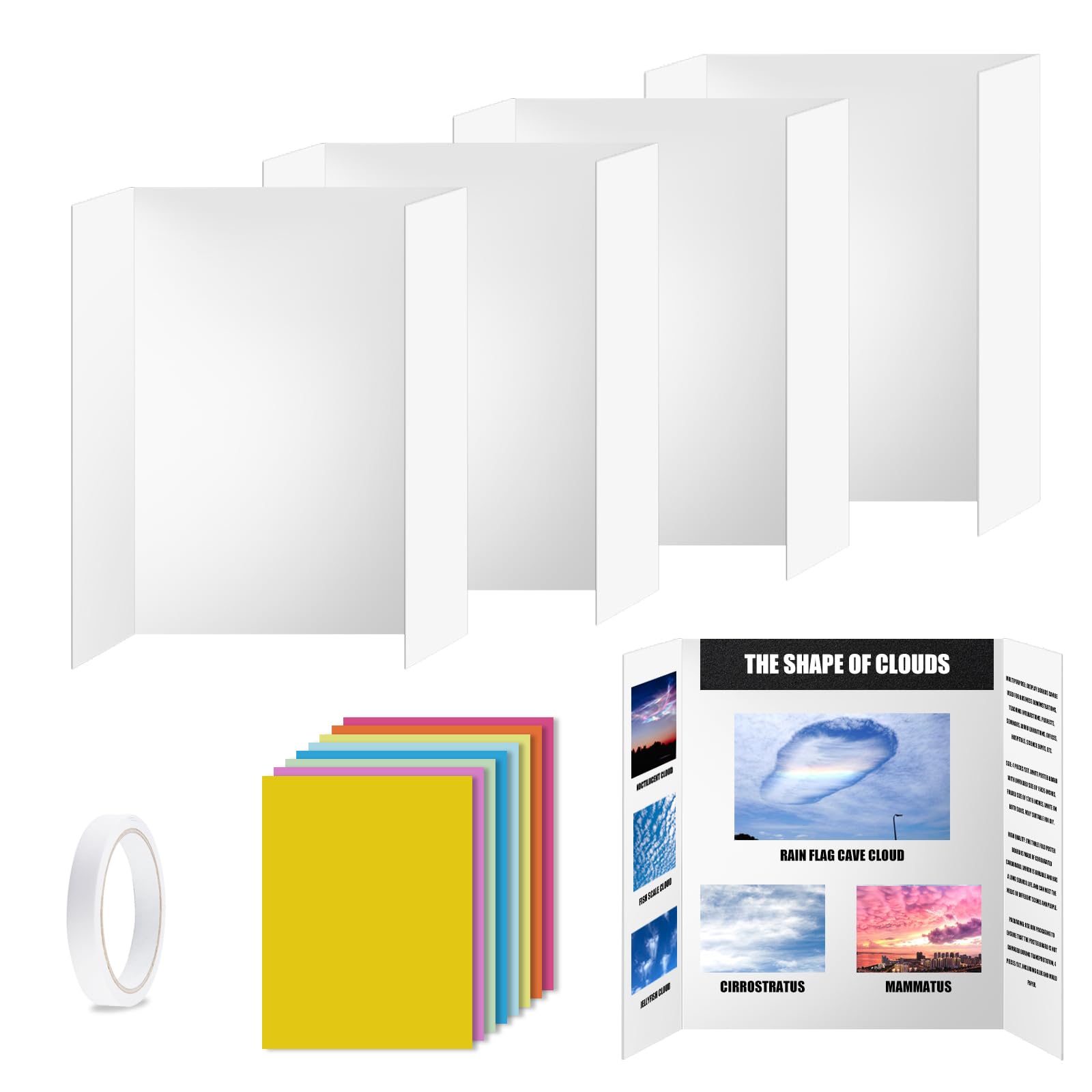 Amazon.com : POUYRBA 4pcs Trifold Poster Board, 26x17 Inches White ...