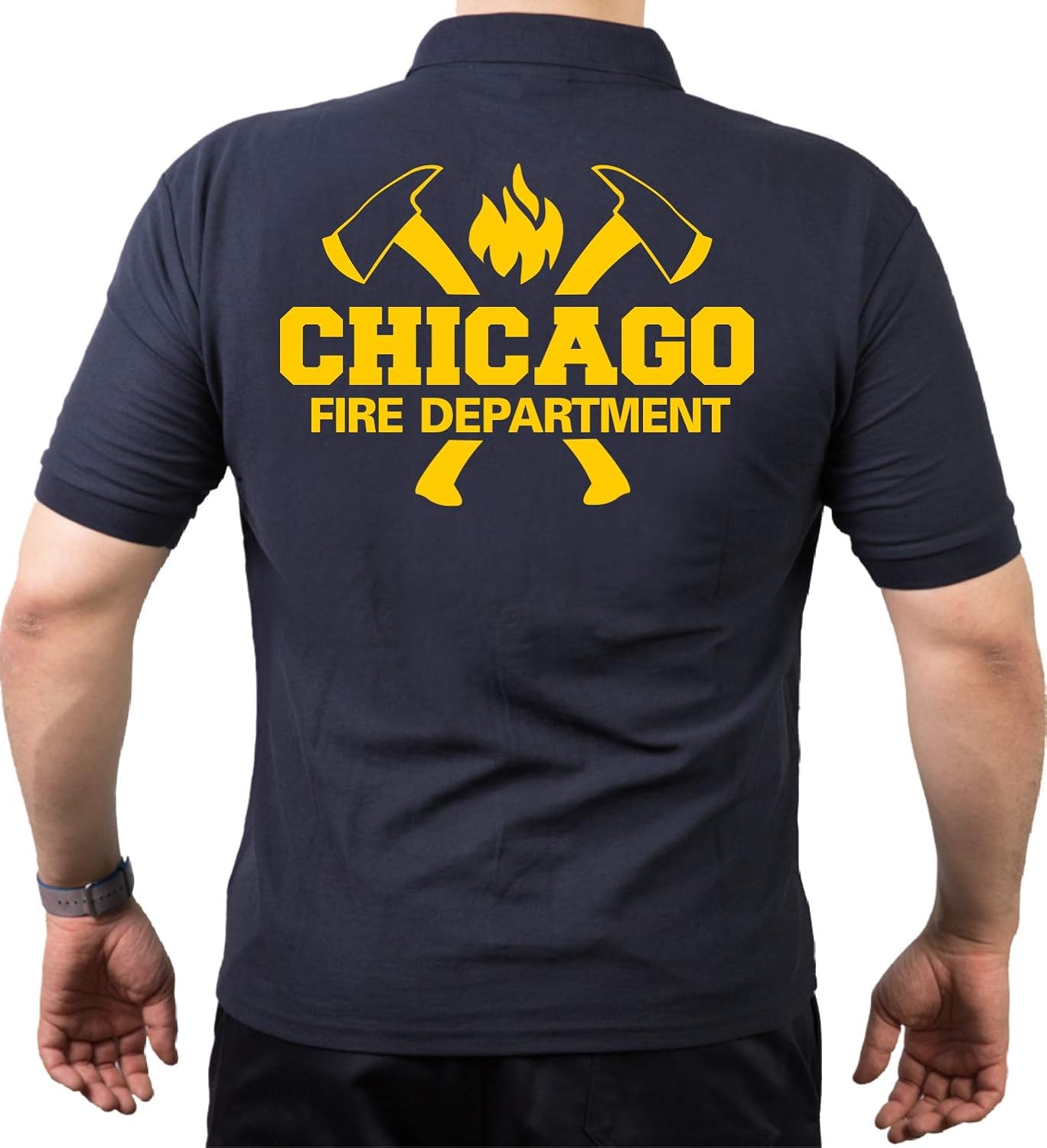 Amazon.co.jp: Polo navy, Chicago Fire Dept. mit Äxten gelb, ポロシャツ シカゴ消防 ...