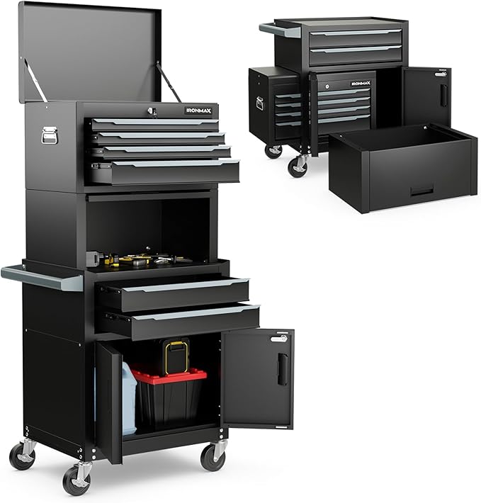 IRONMAX Rolling Tool Chest, 2-in-1 Widened Heavy Duty Steel 6-Drawer ...