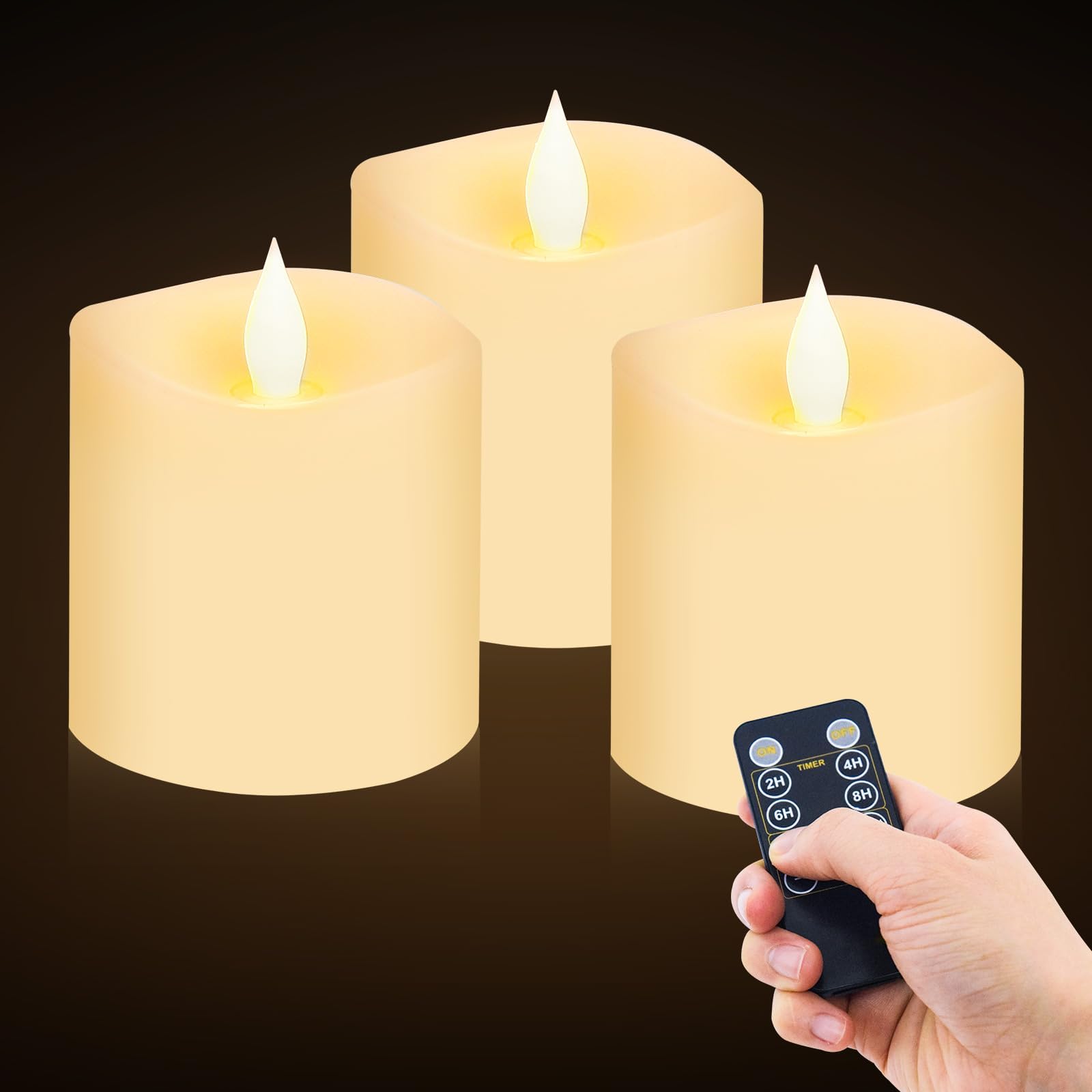 Amazon.com: milysoek 3x3 Flickering Flameless Candles Set of 3, Real ...