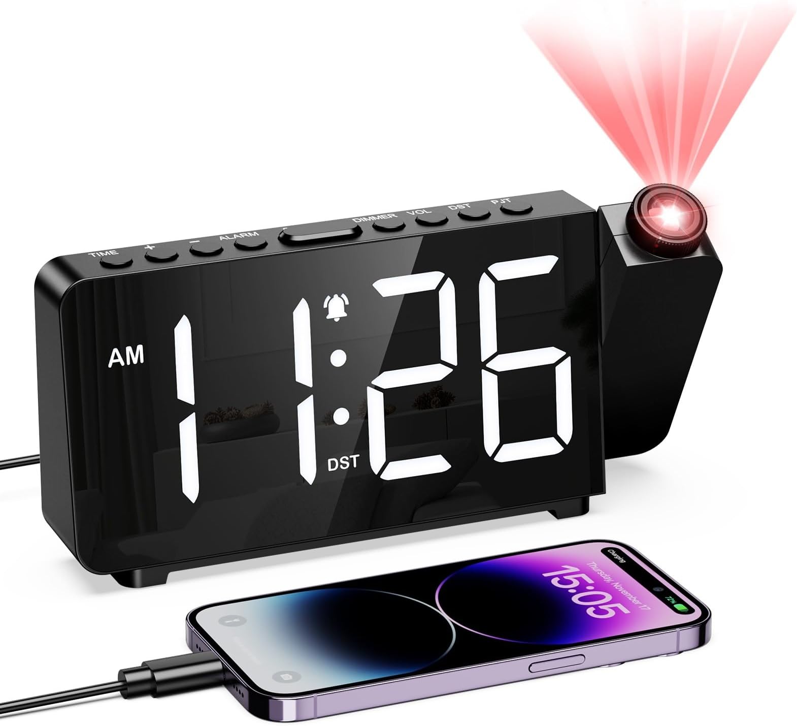 Amazon.com: LOFICOPER Projection Alarm Clock for Bedroom, Digital Alarm ...