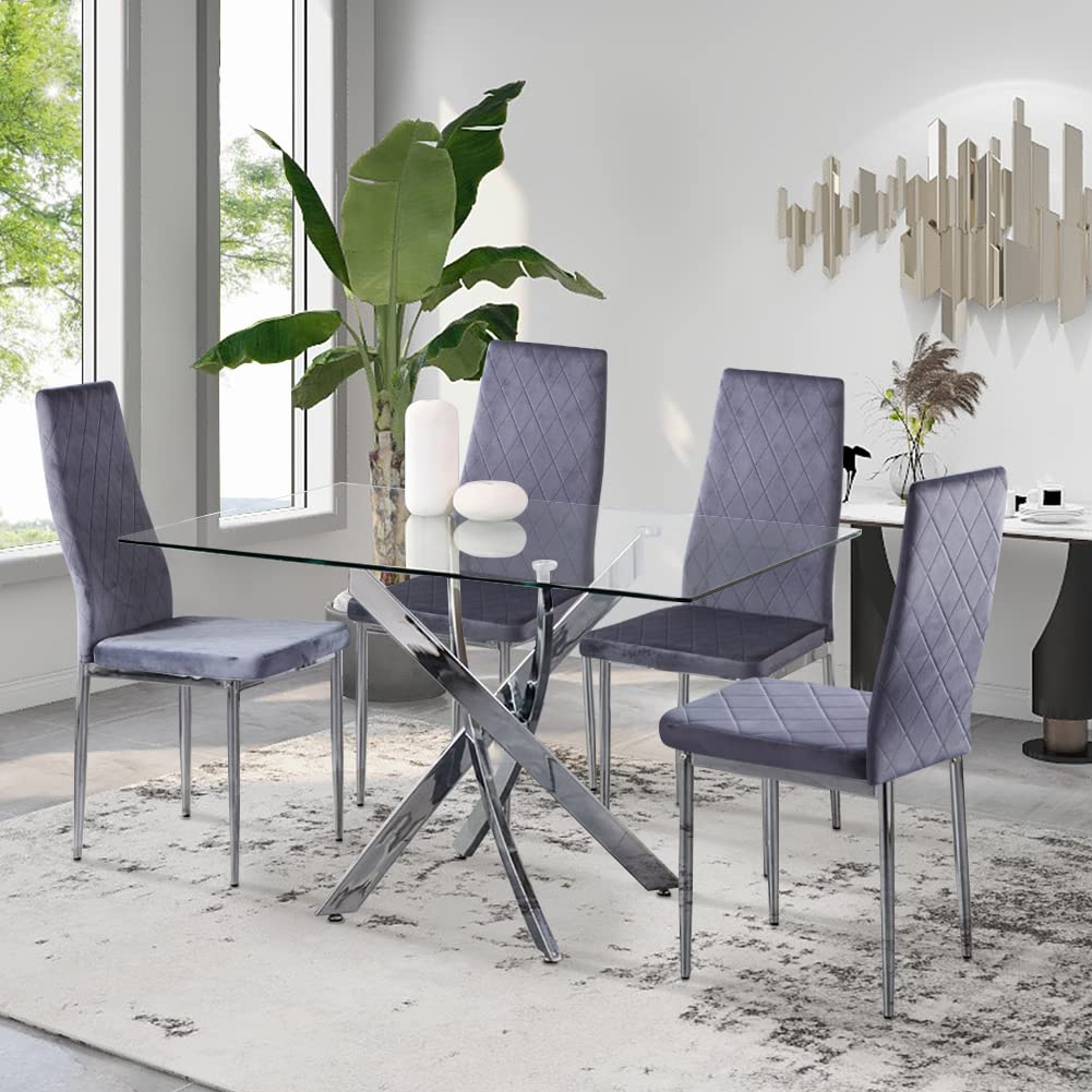 Buy GOLDFAN Dining Table and Chairs Set 4 Glass Rectangle Dining ...