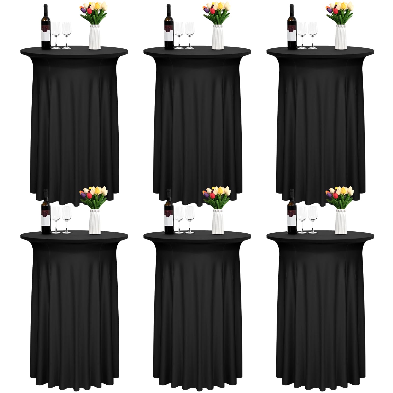 Amazon.com: 6 Packs Black Round Cocktail Table Skirt 32"x 43" Spandex ...