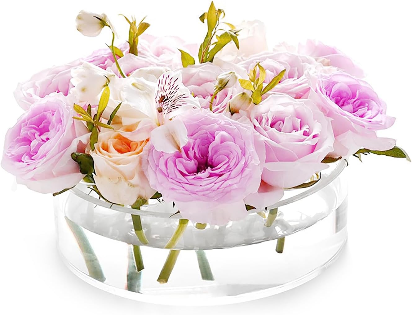 MSUIINT Circular Clear Acrylic Low Vase, Clear Floral Centerpiece for ...