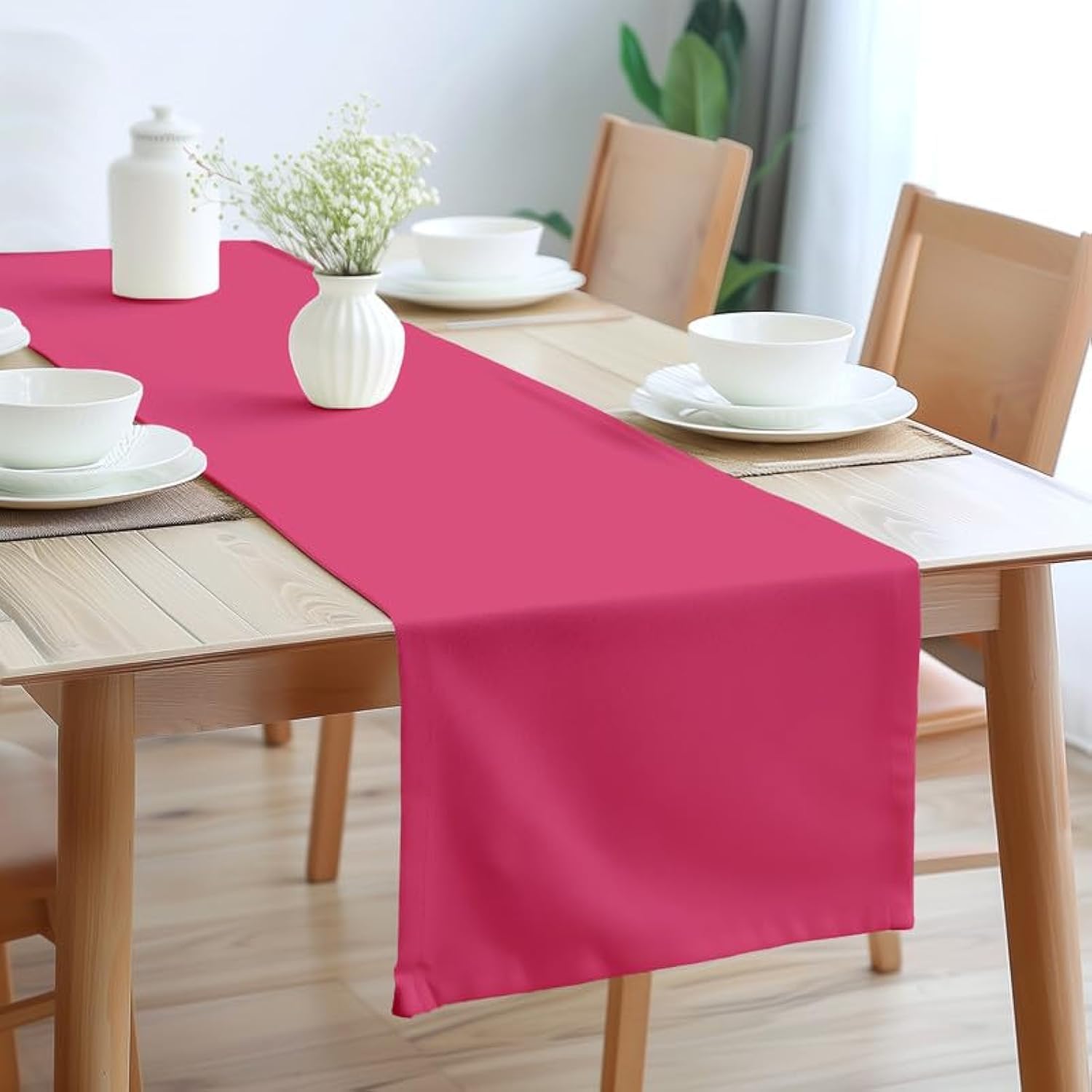 Encasa Table Runner Size 32x230 cm | Cotton Canvas Fabric | Hot Pink ...