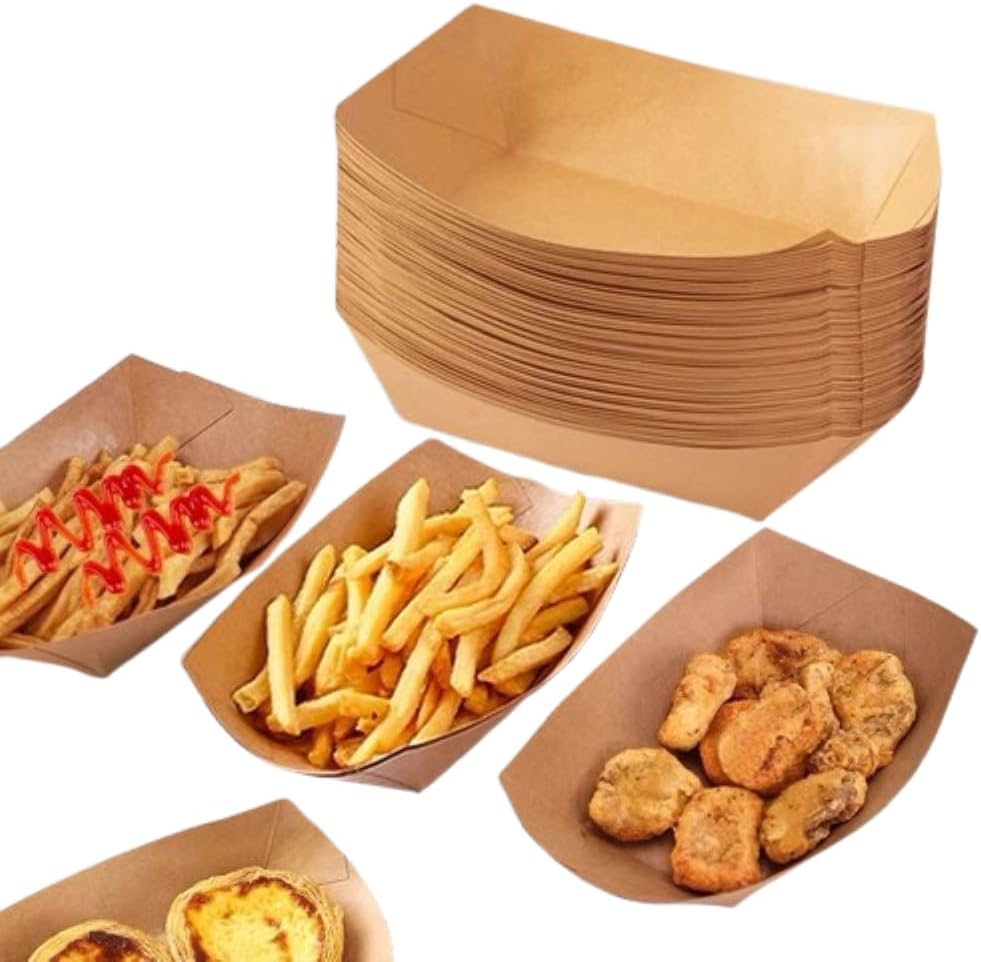 YC-GREHUN 100 pcs Disposable Brown Kraft Paper Food Tray for French ...