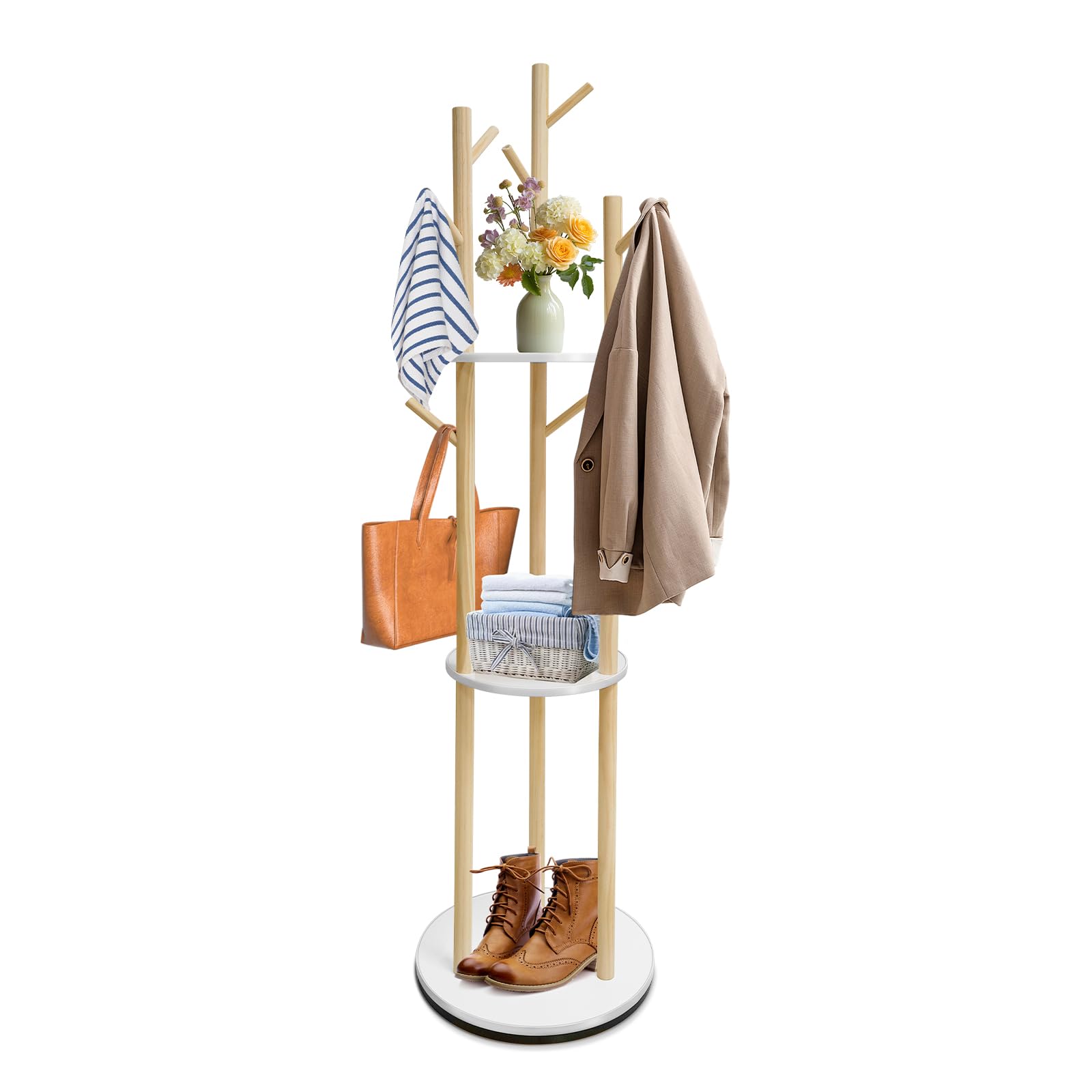 Amazon.com: LIWSHWZ Rotary Coat Rack,Solid Wood Coat Rack Freestanding ...
