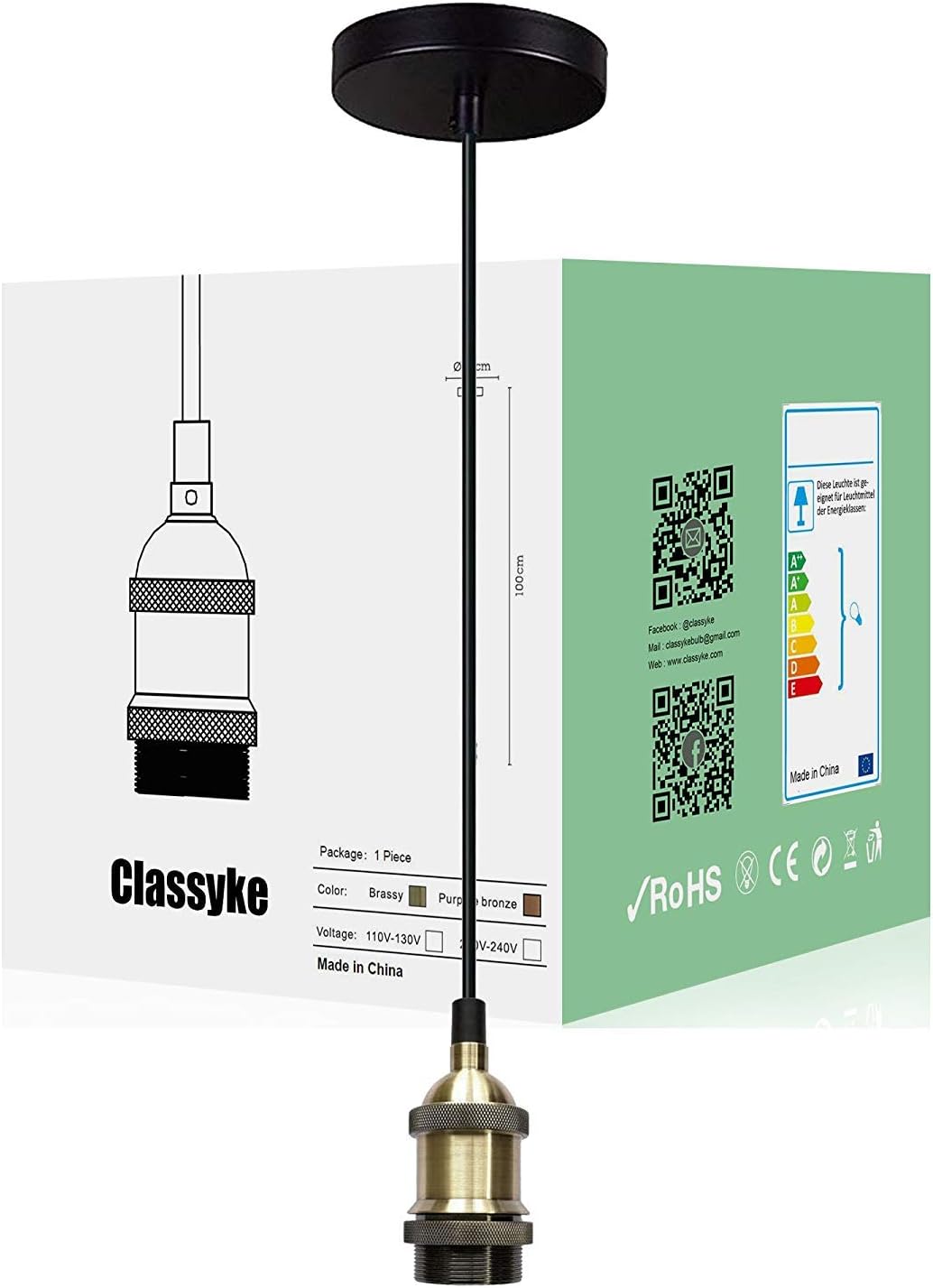 Brass Copper Wire Light Socket Cord Kit Fitting E26 E27 Base Pendant ...