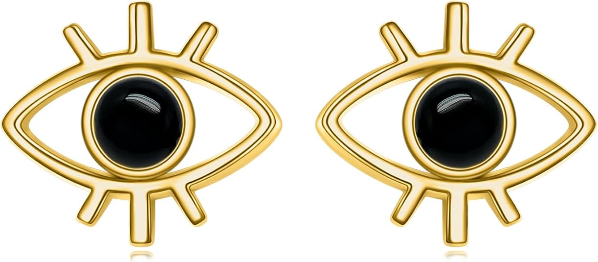 Amazon.com: Evil Eye Stud Earrings Sterling Silver Black Onyx Earrings ...