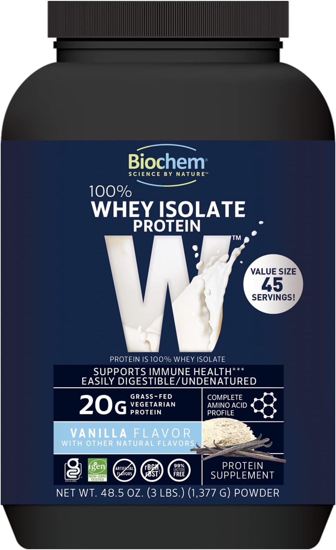 Amazon.com: Biochem 100% Whey Isolate Protein - Vanilla Flavor - 15.1 ...