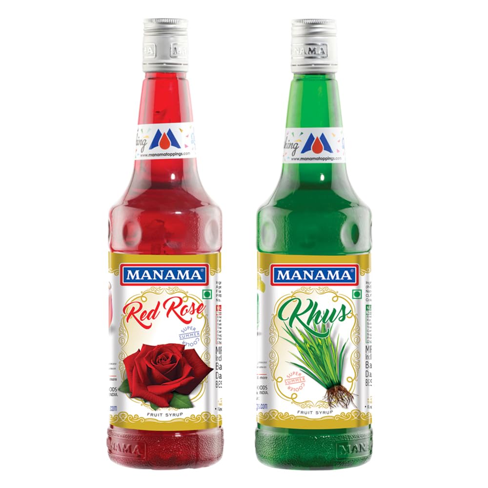 Manama Red Rose Syrup and Khus Syrup, 750ML Each, Mixer for Mocktails ...