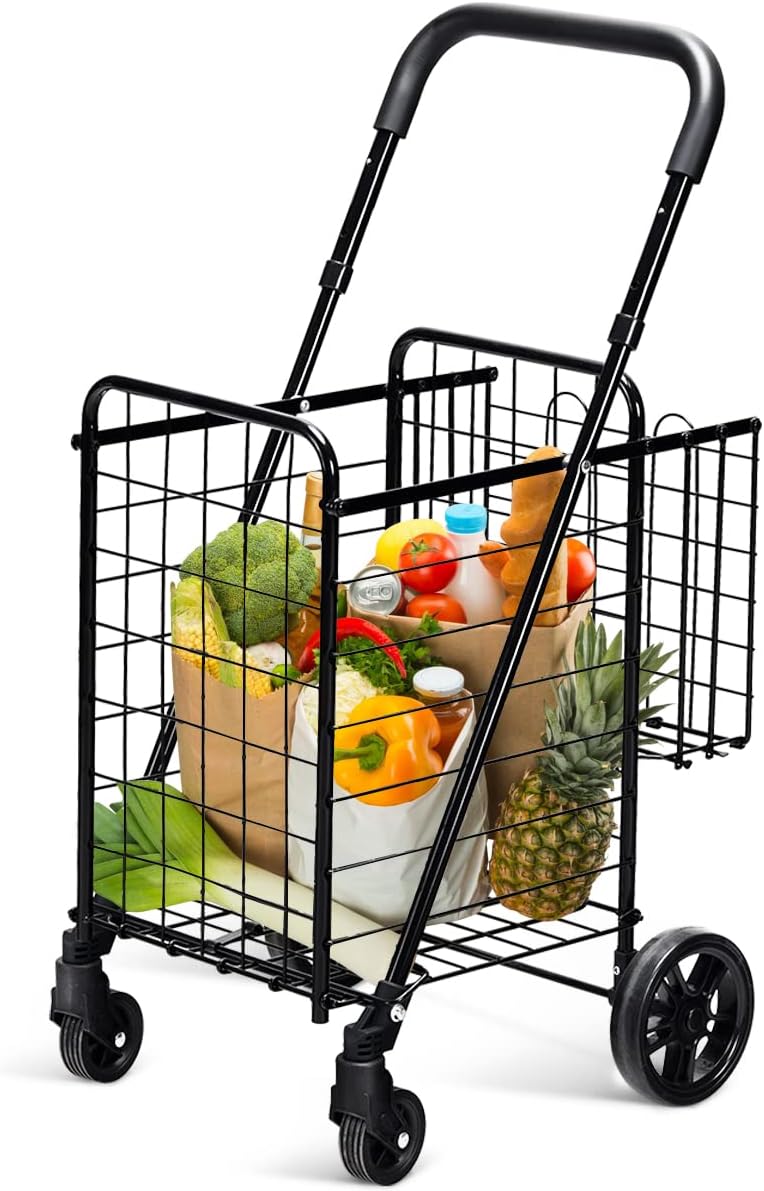 Amazon.com: Folding Shopping Cart, Double Basket Supermarket Cart with ...