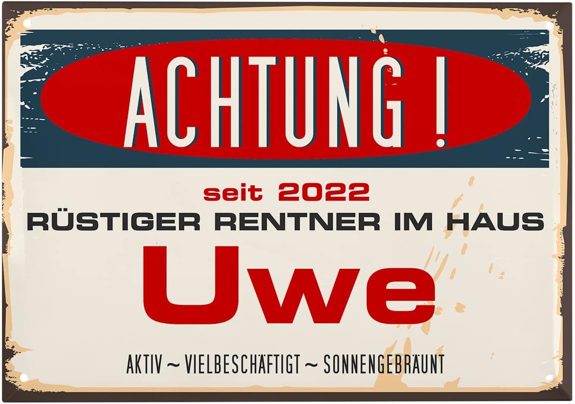 Amazon.de: Herz & Heim® Blechschild - Achtung Rentner - mit ...