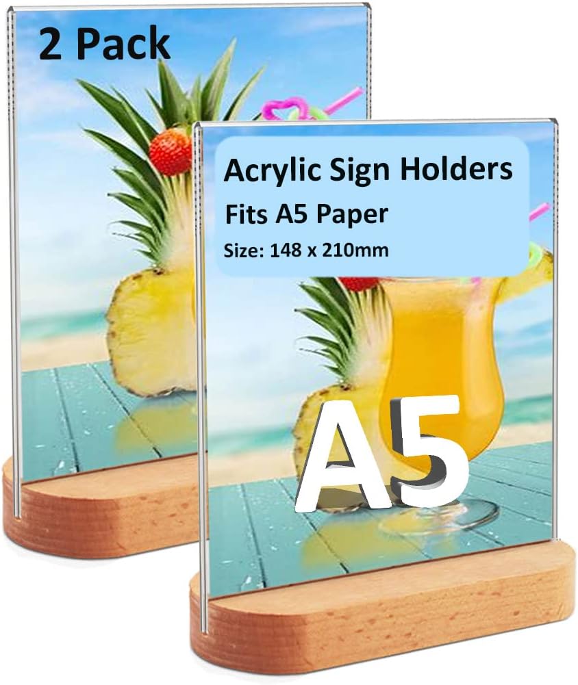 MIVIDE 6PCS A5 Acrylic Sign Holder, A5 Acrylic Display Stand with Wood ...