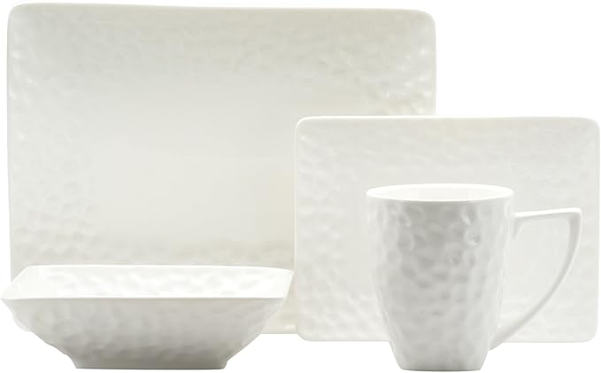 Amazon.com | Red Vanilla Marble 16-Piece Rectangular Dinnerware Set ...