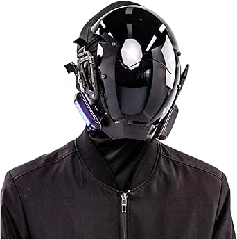 Cyberpunk Mask Halloween Helmet Mask with LED Light Techwear Cyber Mask ...