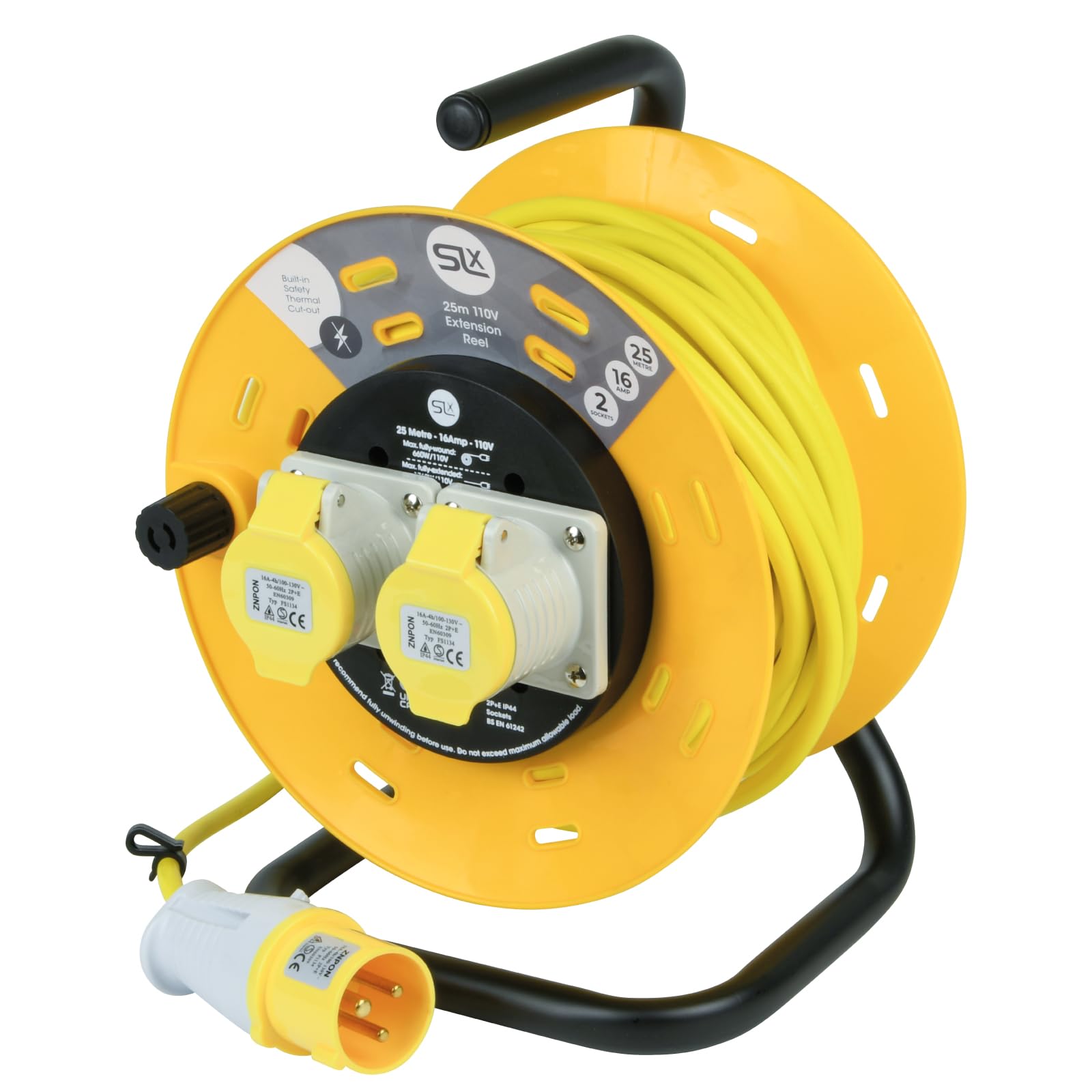 SLx 110V Extension Lead Industrial 25m Open Drum Cable Reels, 2 Socket ...