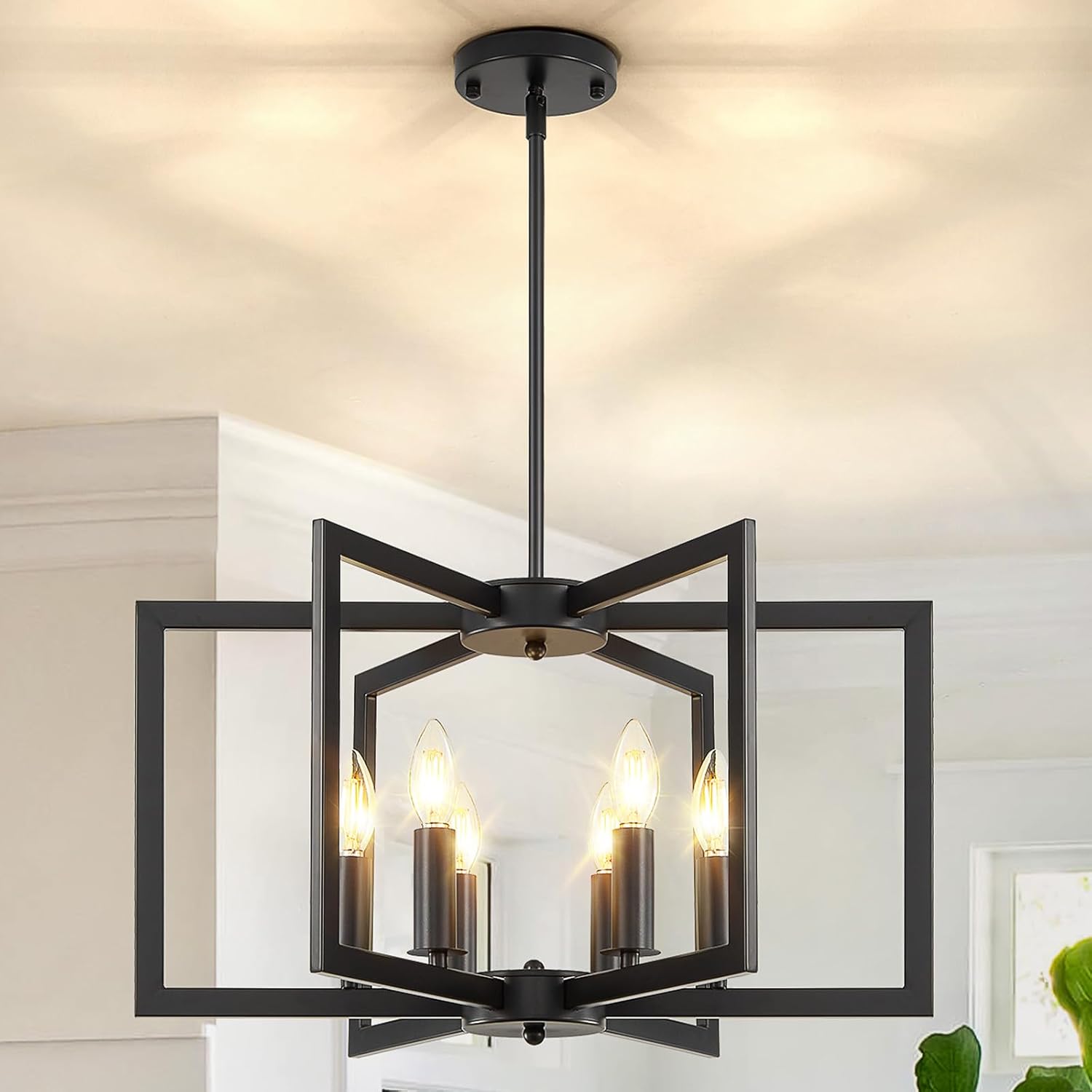 6-Light Black Chandelier, Dining Room Light Fixture, Farmhouse ...
