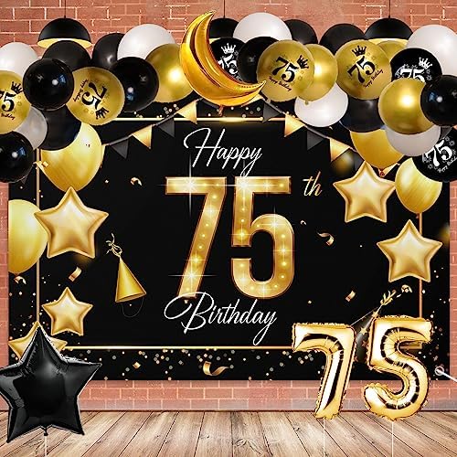 Amazon.com: Happy 75th Birthday Backdrop Banner Decor with Balloons ...