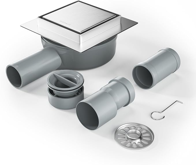 Bernkot Shower Drain Square 10 x 10 cm, 360° Siphon with Odour Stop and ...